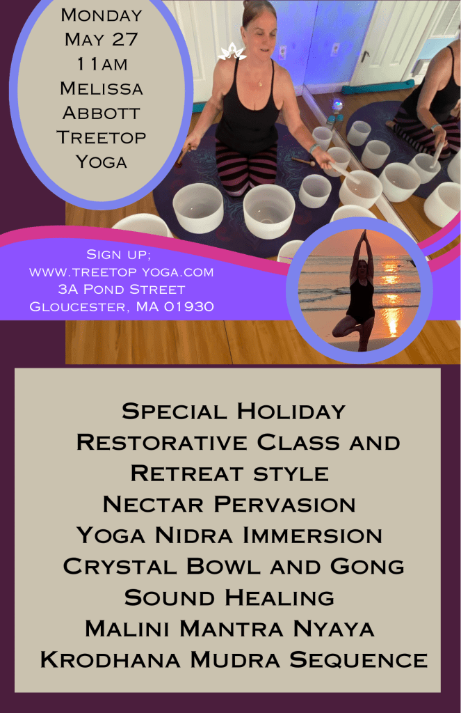 Save the Date @treetopyoga – Melissa Abbott Practitioner Teacher Yoga Meditation
